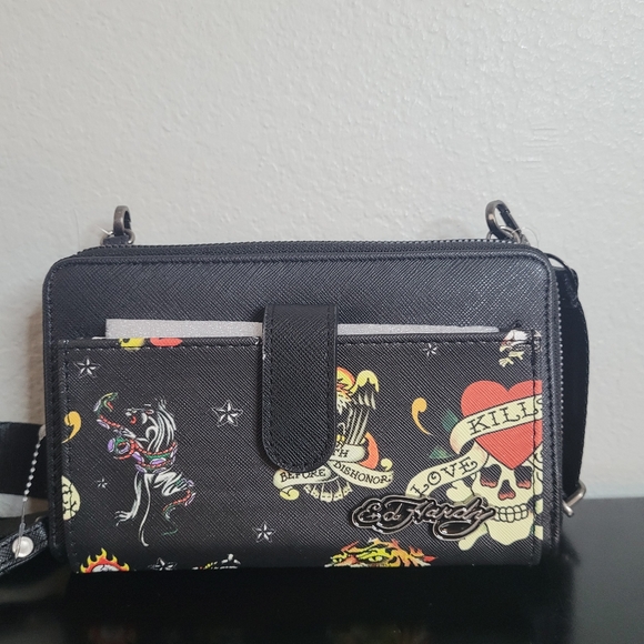Ed Hardy | Bags | Ed Hardy Black Crossbody Wallet With Tattoo Art ...